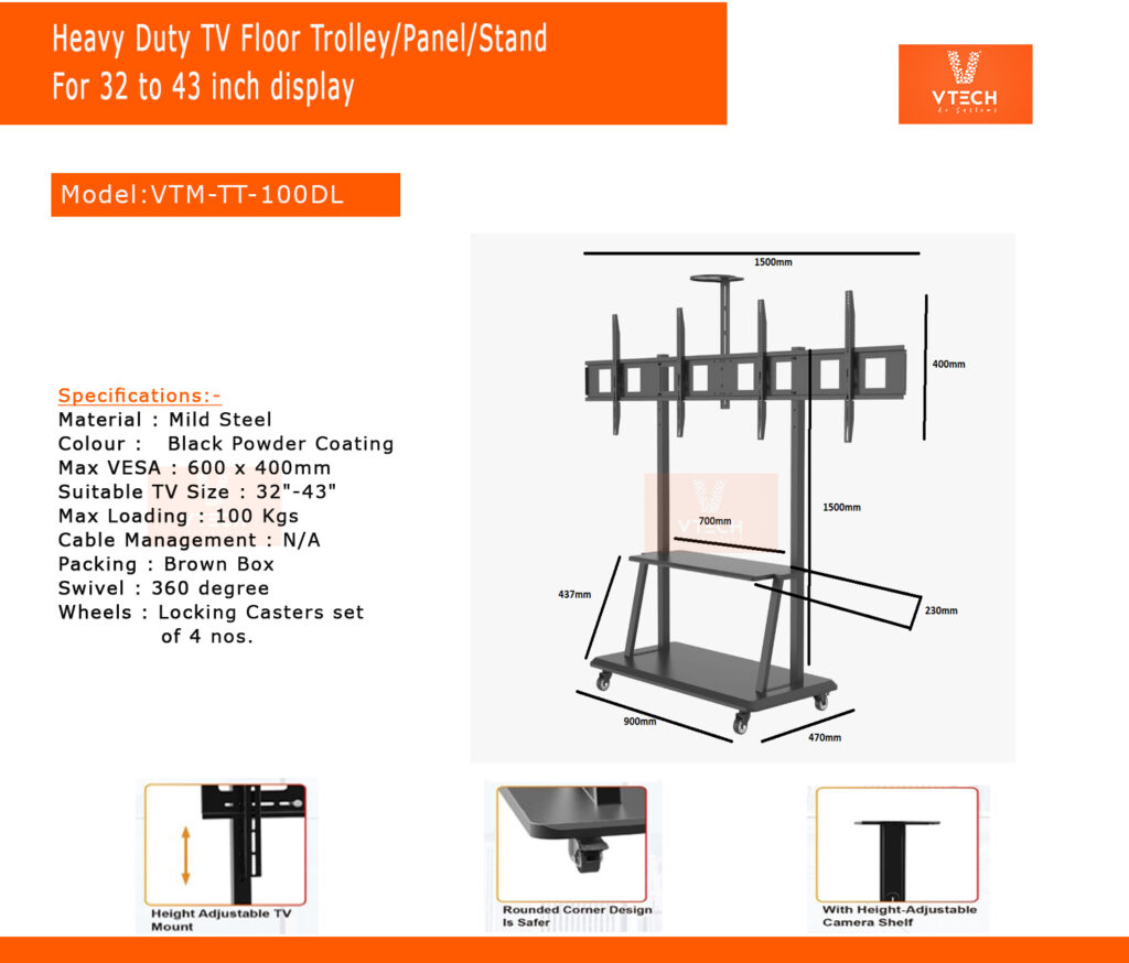 Dual Display Floor Stand TV Trolley Model : VTM-TT-100DL - VTECH ...